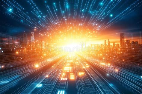 A Glowing Futuristic Circuit Board Extending Into The Horizon With Pulsating Data Connections