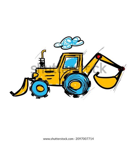 Vector Excavator Illustration Tractor Hand Drawn Stock Vector Royalty