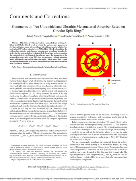 Pdf Comments On An Ultrawideband Ultrathin Metamaterial Absorber Based On Circular Split Rings”