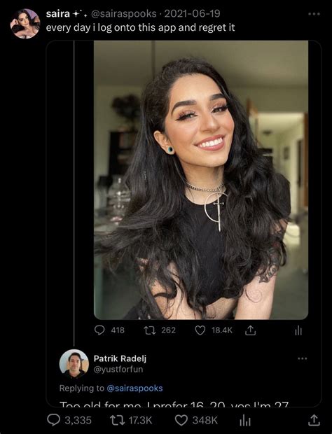 Tw Pornstars Saira 🦇 Twitter “too Old For Me I Prefer 16 20 Yes I