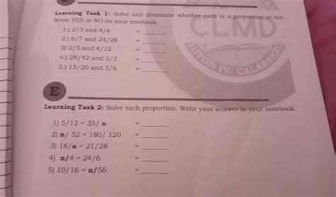 Solved Learning Task 1 Solve And Determine Whether Each Is A Proportion Or Not Write Yes Or
