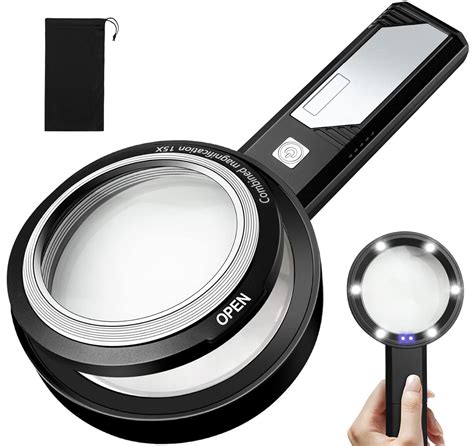 Magnifying Glass With Light 6x 9x15x Combined Illuminated Magnifier 6
