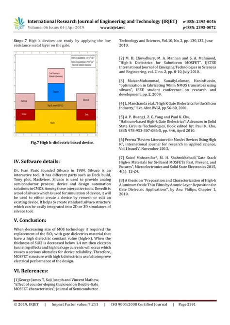 Irjet Simulation Of High K Dielectric Mos With Hfo2 As A Gate Dielectric Pdf Chemistry