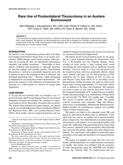 Pdf Rare Use Of Posterolateral Thoracotomy In An Austere Environment