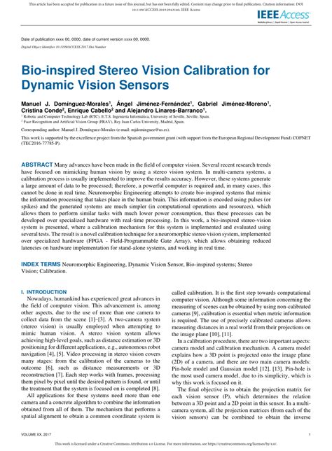 Pdf Bio Inspired Stereo Vision Calibration For Dynamic Vision Sensors