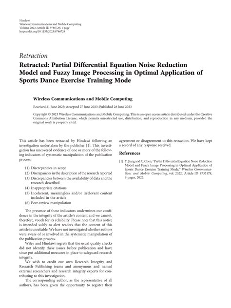 PDF Retracted Partial Differential Equation Noise Reduction Model