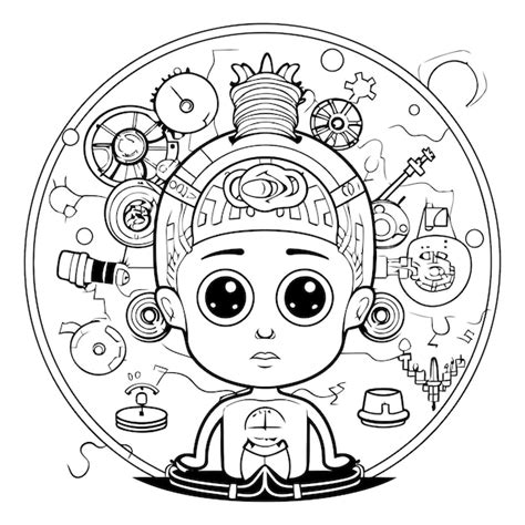 귀여운 만화 로 흑백 터 일러스트레이션 컬러링 책 프리미엄 벡터