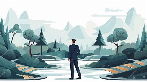 Young Man Choosing Path Concept With Wooden Arrow Premium Ai