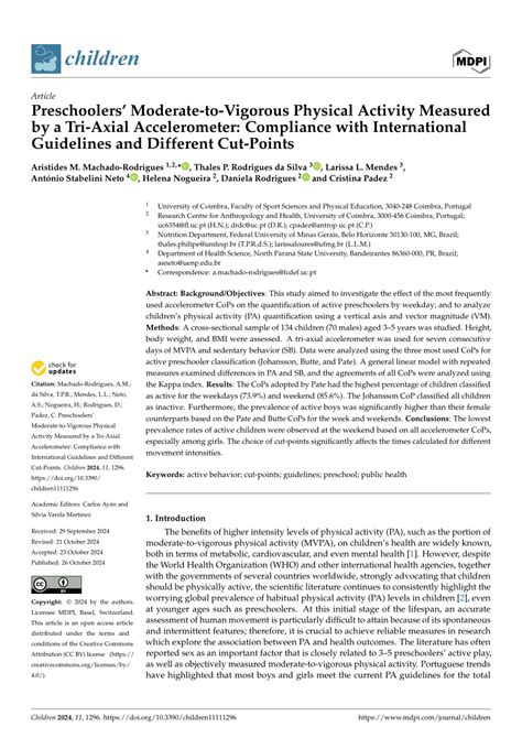 Pdf Preschoolers Moderate To Vigorous Physical Activity Measured By A Tri Axial Accelerometer