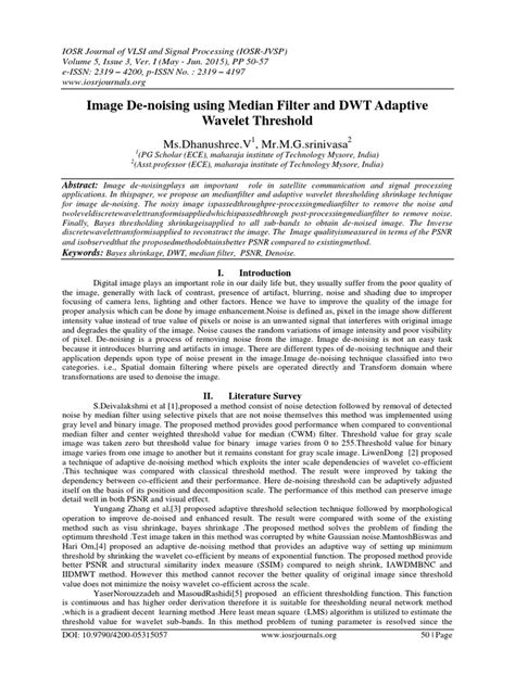 Image De Noising Using Median Filter And Dwt Adaptive Wavelet Threshold Pdf Wavelet Signal