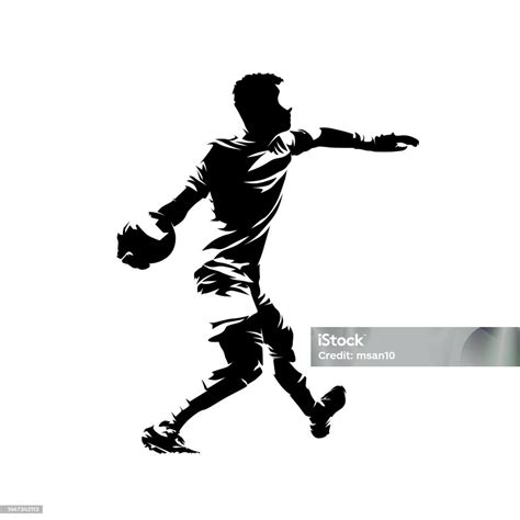 골키퍼는 공을 던지고 축구 선수는 벡터 실루엣을 격리하고 잉크 그림을 그립니다 축구 선수 던지기에 대한 스톡 벡터 아트 및 기타