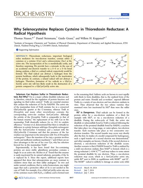 Pdf Why Selenocysteine Replaces Cysteine In Thioredoxin Reductase A