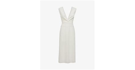 Reiss Jayla V Neck Cross Over Stretch Woven Midi Dress In White Lyst