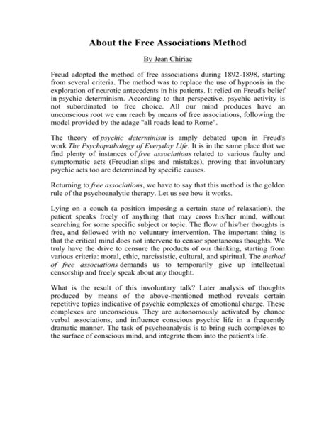 Free Association Method In Psychoanalysis Freud And Technique