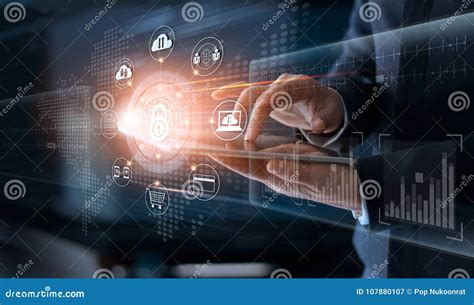 Businessman Touching Technology Global Networking Security Information Safety And Encryption