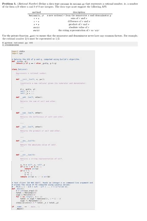Solved Define A Data Type Rational In Rationalpy That