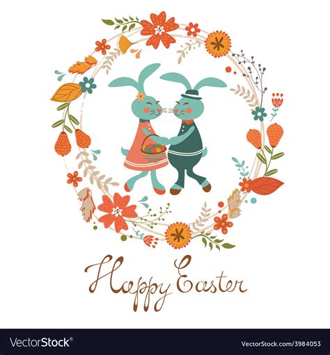 Easter Card With Cute Rabbits Royalty Free Vector Image