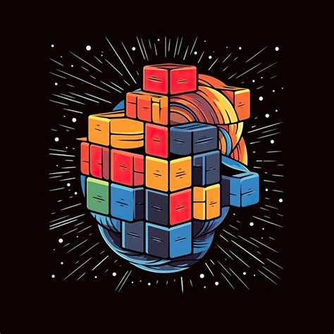 Premium Ai Image Cubic Rubica Blocks Tshirt Retro Vintage Design