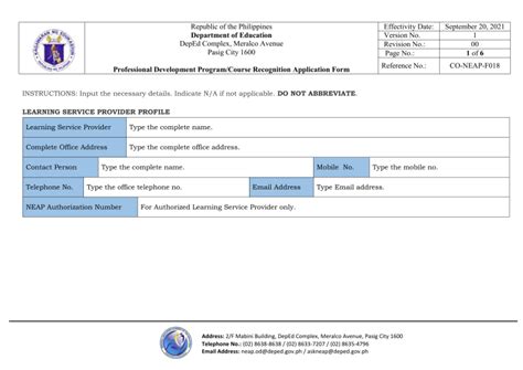 Professional Development Program Application Form