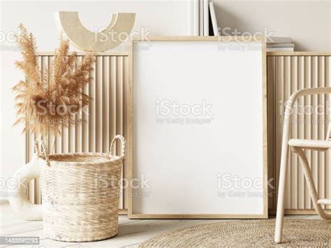 Boho 스타일의 인테리어로 된 프레임과 포스터 모형 3d 렌더링 3d 일러스트레이션 0명에 대한 스톡 사진 및 기타 이미지 0명 3차원 형태 가구 Istock