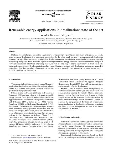 Renewable Energy Applications In Desalination Pdf Desalination
