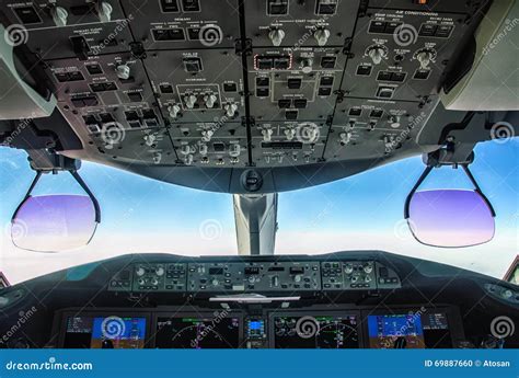 Airplane Cockpit Inside Of Civil Aircraft Editorial Photo