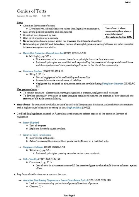 Torts 70311 HD Notes StudyLast