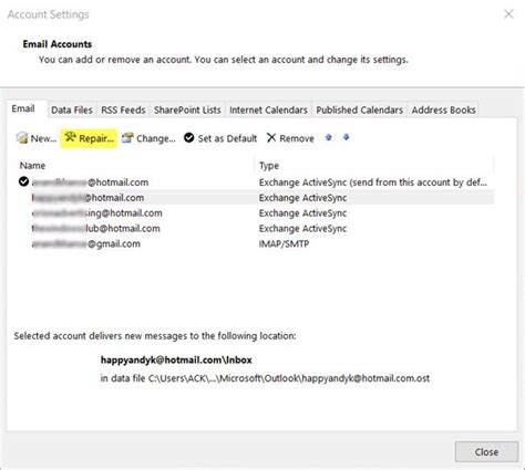 Outlook Email Not Syncing Repair Outlook Account
