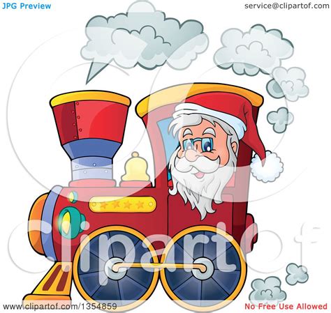 Clipart Of A Cartoon Christmas Santa Claus Driving A Train Royalty