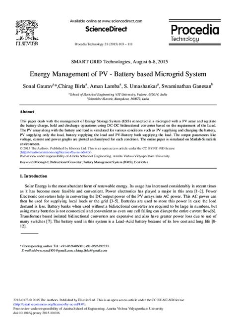Pdf Energy Management Of Pv Battery Based Microgrid System