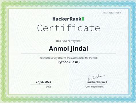 Anmol Jindal On Linkedin Python Coding Hackerrank Certification