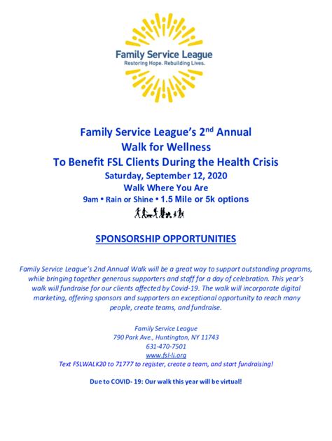 Fillable Online FSL Walk For Wellness Sponsorship Form Fax Email Print