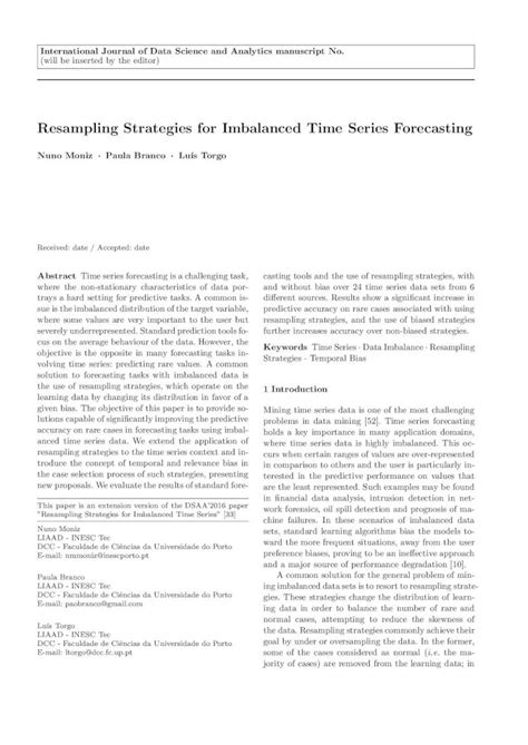 Pdf Resampling Strategies For Imbalanced Time Series Forecasting