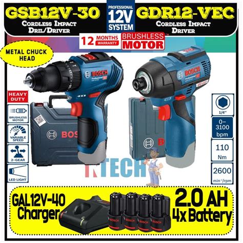 Bosch Combo Kit Brushless Motor Gdr12v Ec Cordless Impact Driver C W Gsb12v 30 Cordless Impact