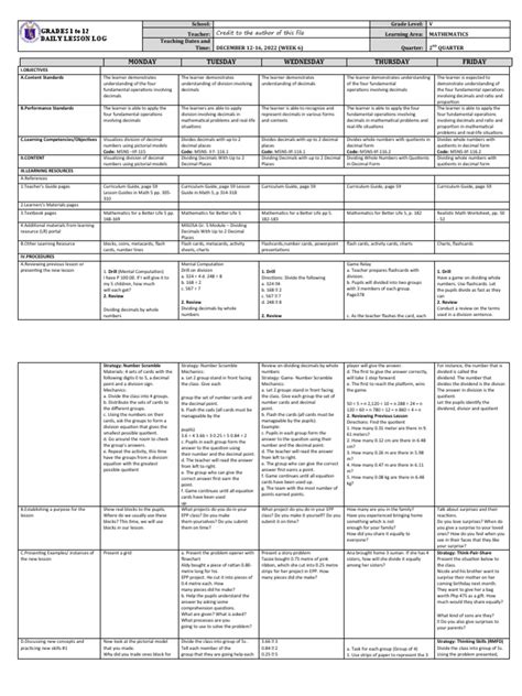 Math Lesson On Dividing Decimals Pdf Division Mathematics