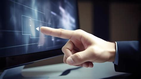 Premium Ai Image Business Man Pointing Finger At Tech Close Up On Finger Generative Ai