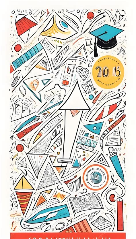 Colorful Graduationthemed Doodles Featuring Caps Diplomas And Geometric