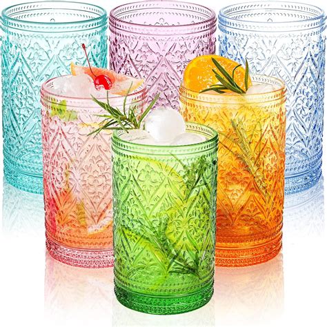 Fasmov 6 Pack 12 Oz Drinking Glasses Set Multicolor Water Glasses Tumblers