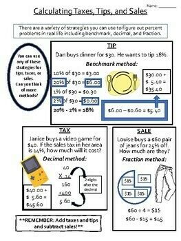 Calculating Taxes Tips Sales Using Multiple Methods Percentages