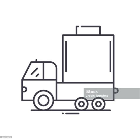 坦克卡車概念圖示線性隔離圖示細線向量網頁設計標誌輪廓概念符號與可編輯的描邊在白色背景向量圖形及更多一組物體圖片 一組物體 做 剪裁圖