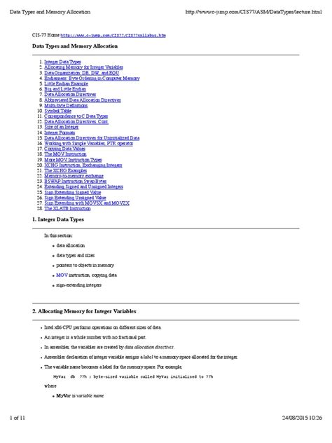 Data Types And Memory Allocation Pdf Integer Computer Science Data Type