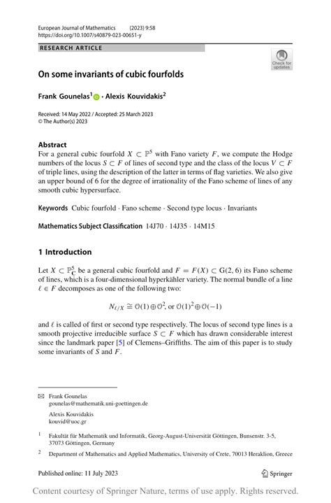 Pdf On Some Invariants Of Cubic Fourfolds