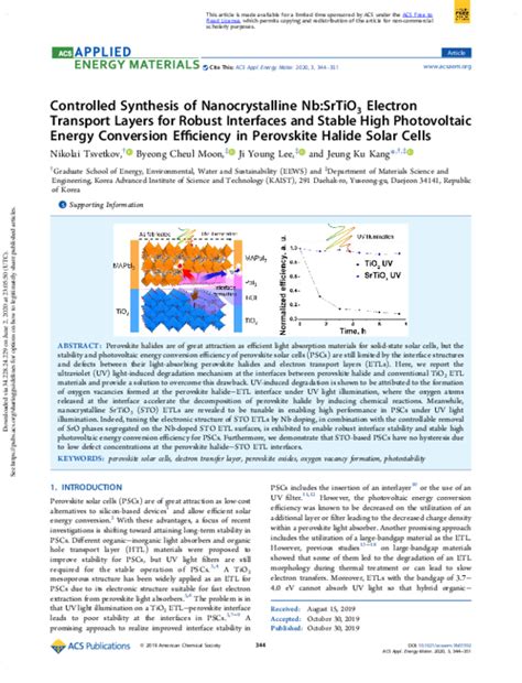 Pdf Controlled Synthesis Of Nanocrystalline Nb Srtio3 Electron Transport Layers For Robust