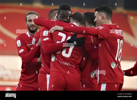 Mario Balotelli Of Ac Monza Celebrates With Team Mates After Scoring