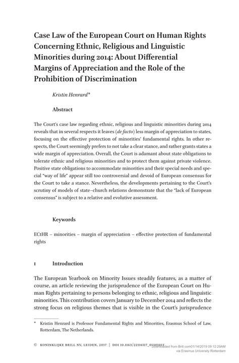 Pdf Case Law Of The European Court On Human Rights Concerning Ethnic