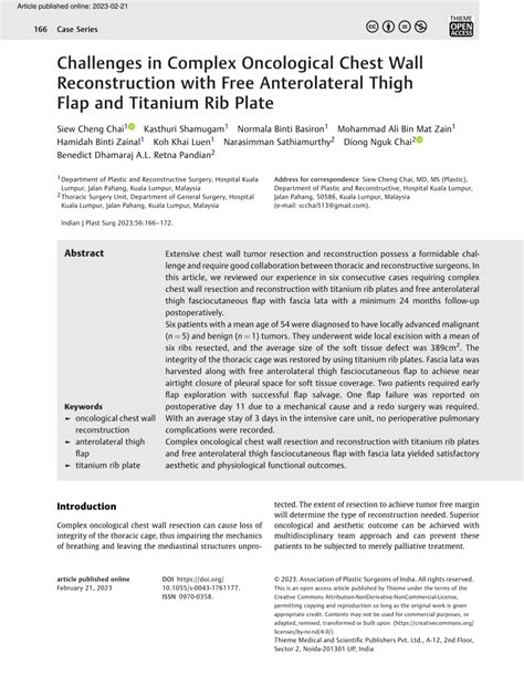 Pdf Challenges In Complex Oncological Chest Wall Reconstruction With Free Anterolateral Thigh