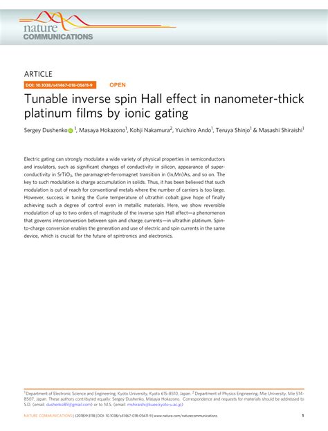 Pdf Tunable Inverse Spin Hall Effect In Nanometer Thick Platinum
