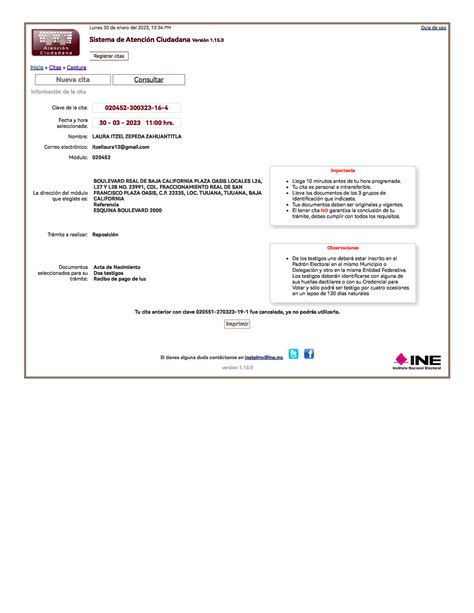 Sistema de Atención Ciudadana Registrar citas Lunes 30 de enero del