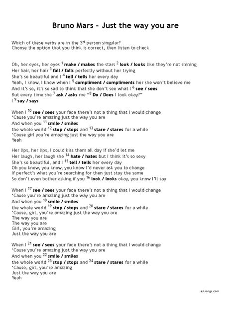Bruno Mars Just The Way You Are Lyrics Pdf