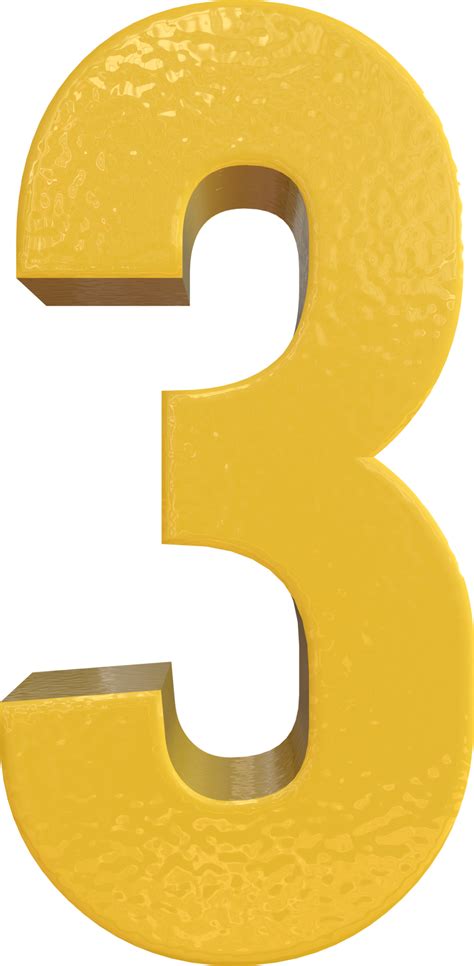 Number Three 3 Yellow 3D Text Render 13492779 PNG